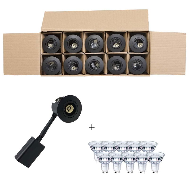 Gu10 Spot | Sort | Philips Pære | 3000K | 10 stk.