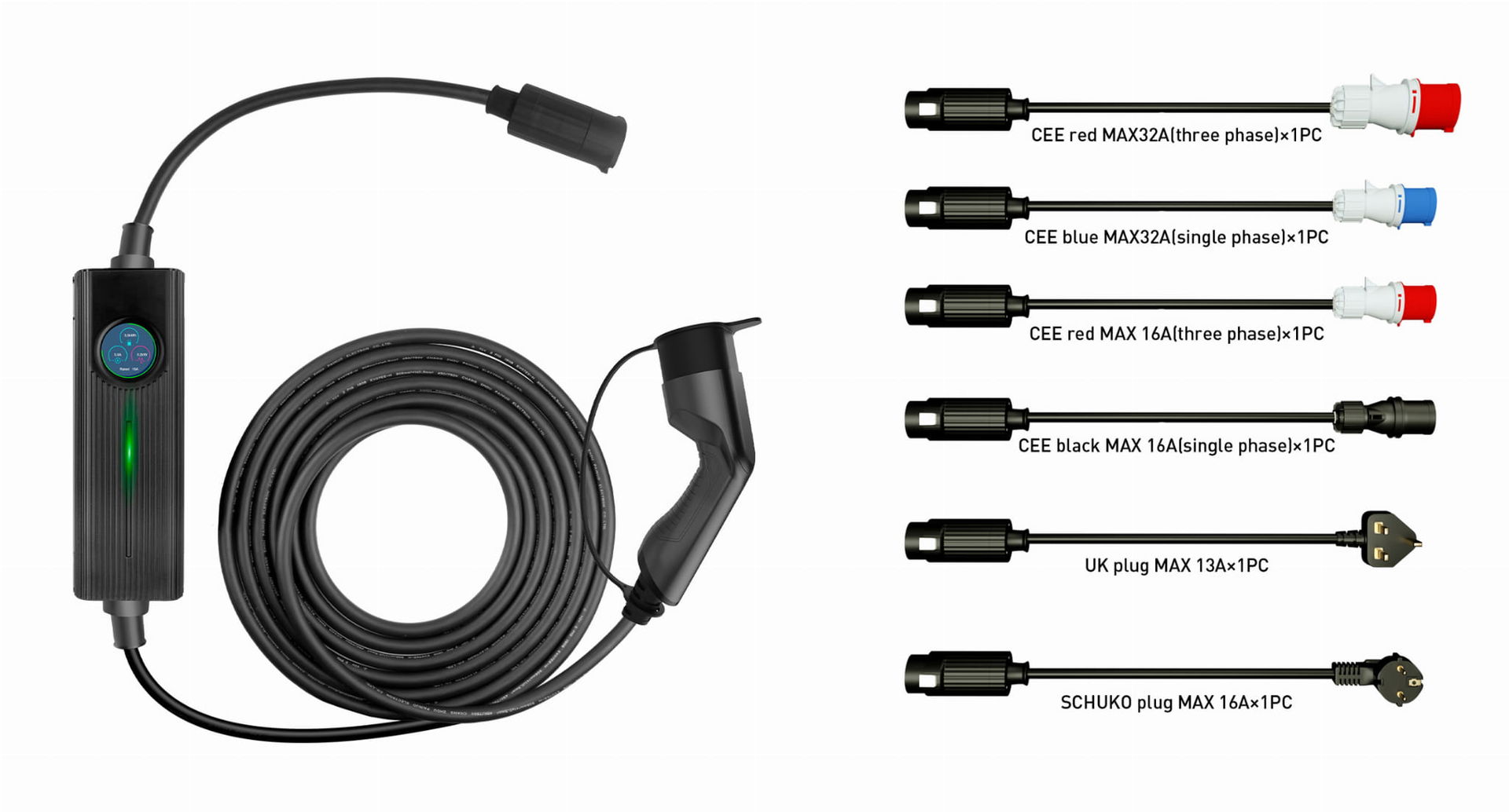 Ladestation Elbil | Type 2 | 6 Adaptere | 16kW | Ladekabler