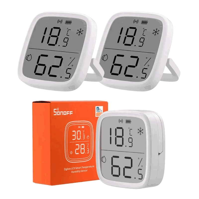 3 stk. Sonoff Zigbee Temp. & Fugt Sensor | Display