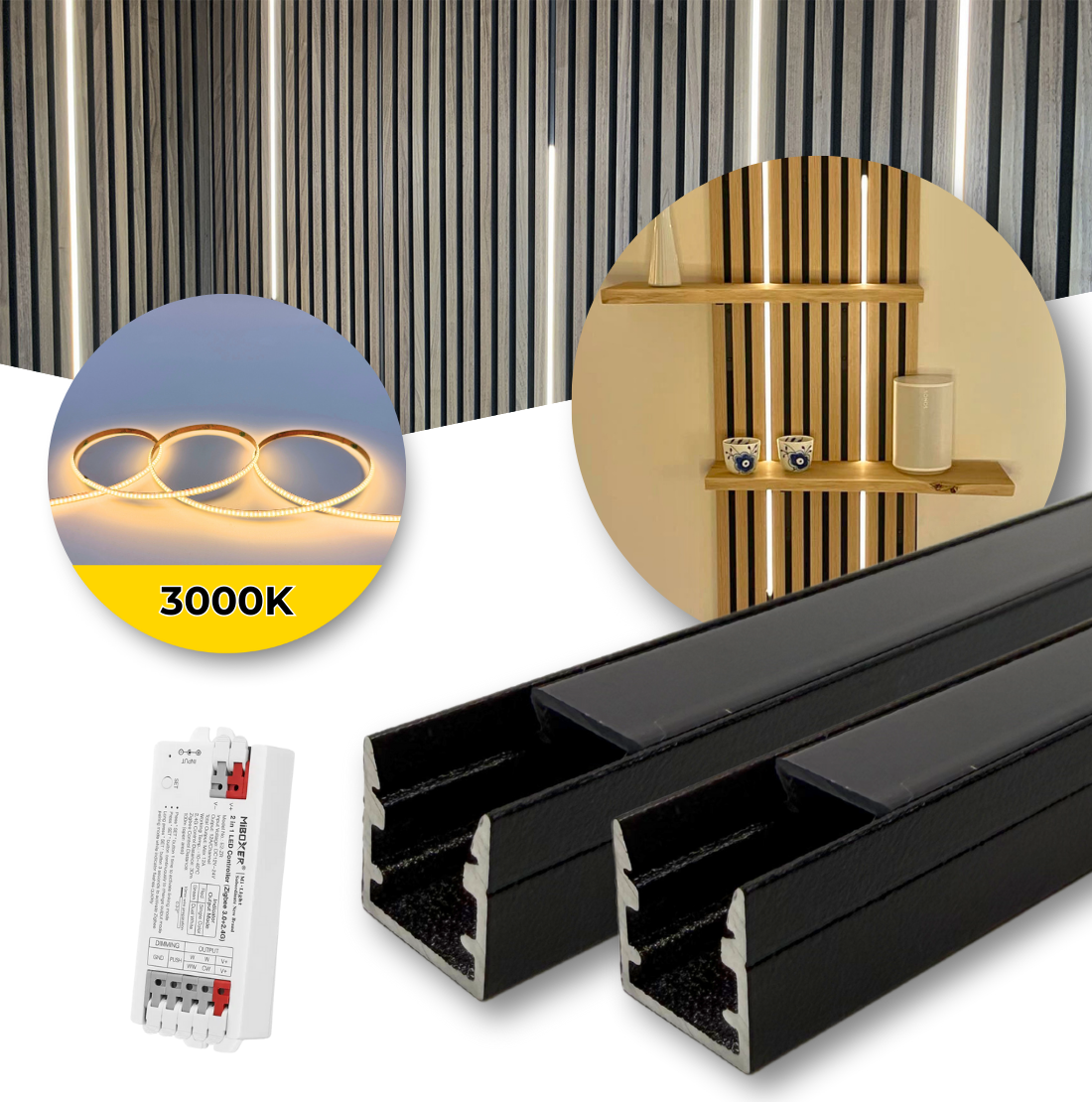 Lamel LED | 3000K | 2x120cm | Inkl Controller & profil