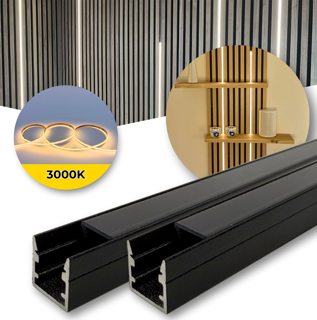 Lamel LED | 3000K | 2x120 cm | Incl. Profiel | PlusLED