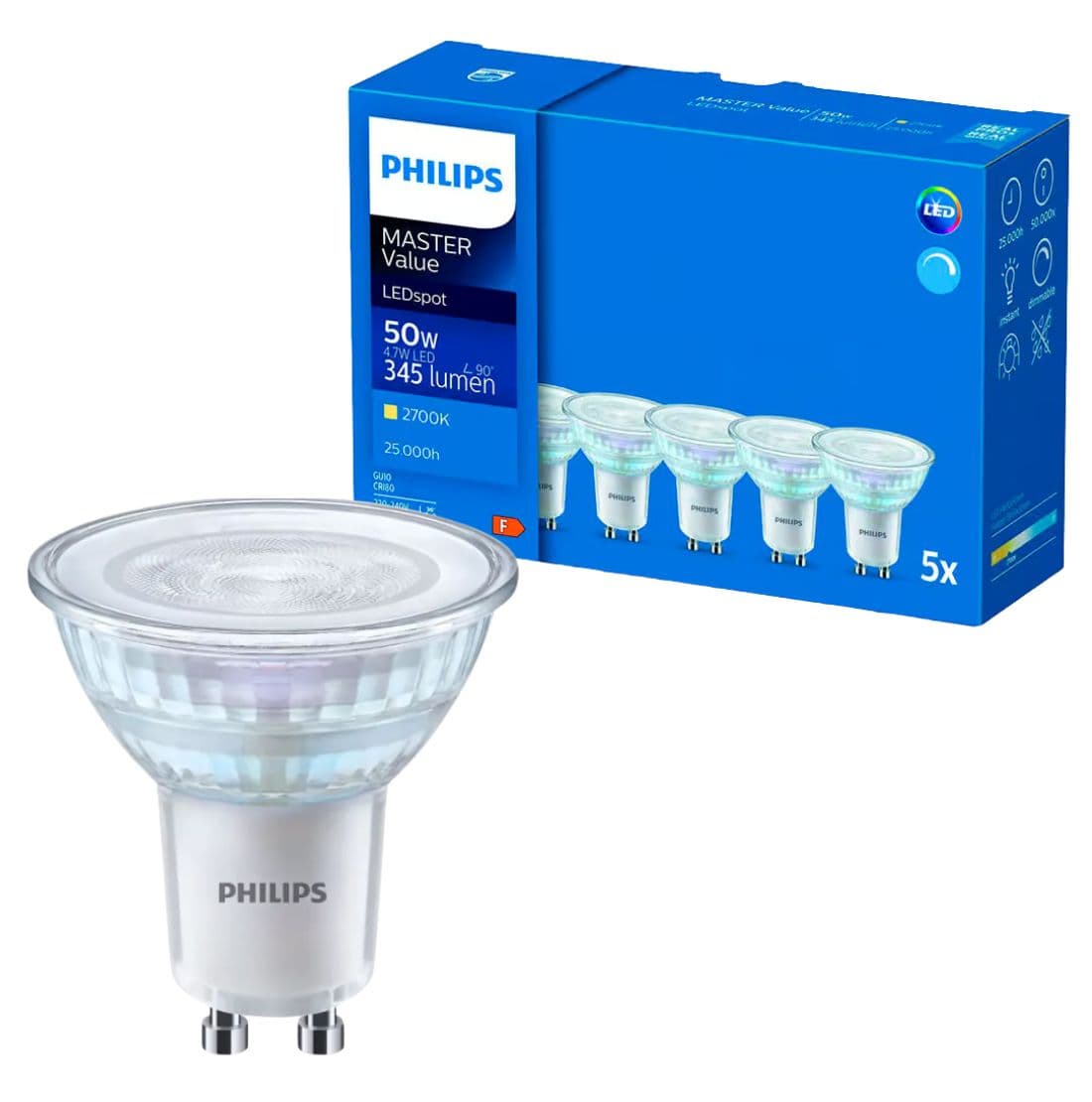 5 st. utanpåliggandespotlight | Vit | 3000K | Dimbar | Lutning