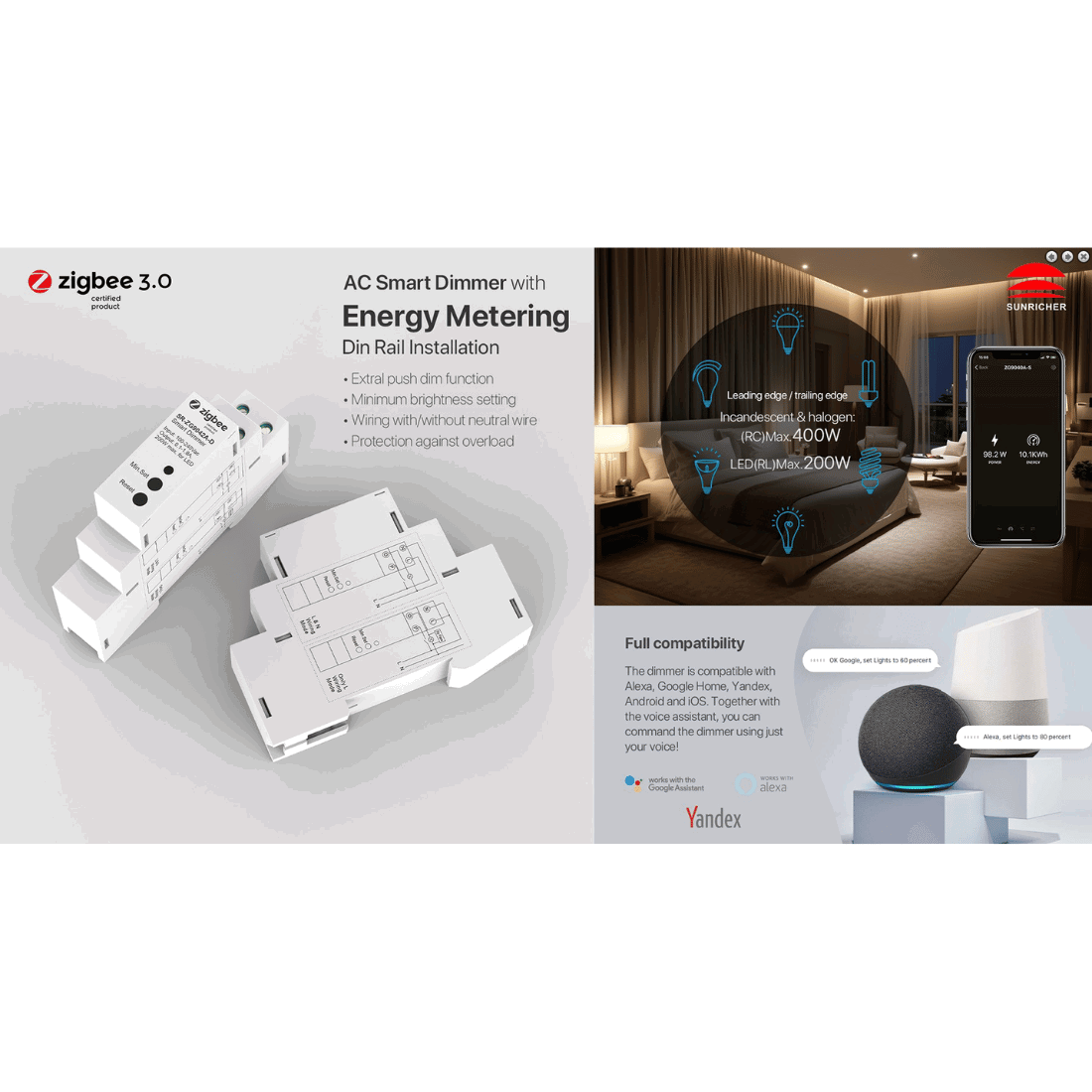 3 Stuks Zigbee Dimmer DIN-Rail | 200W