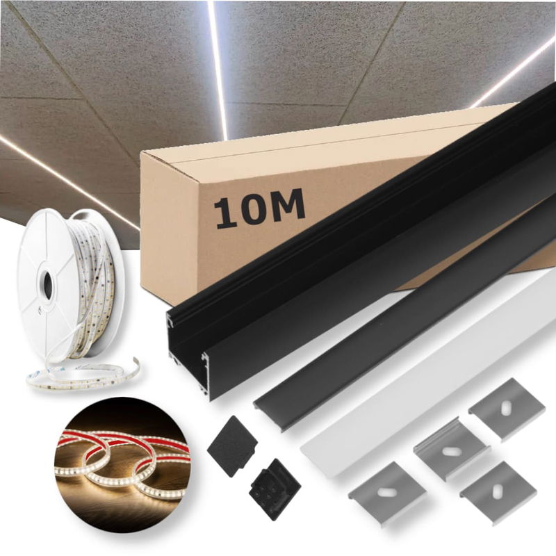 Lyskinne til Troldtekt 230V | 10m Sæt | Sort | 3000K