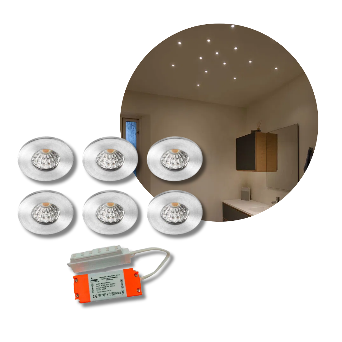 6x IBIS Mini Spot | Incl. Driver & Verdeler | Geborsteld Staal